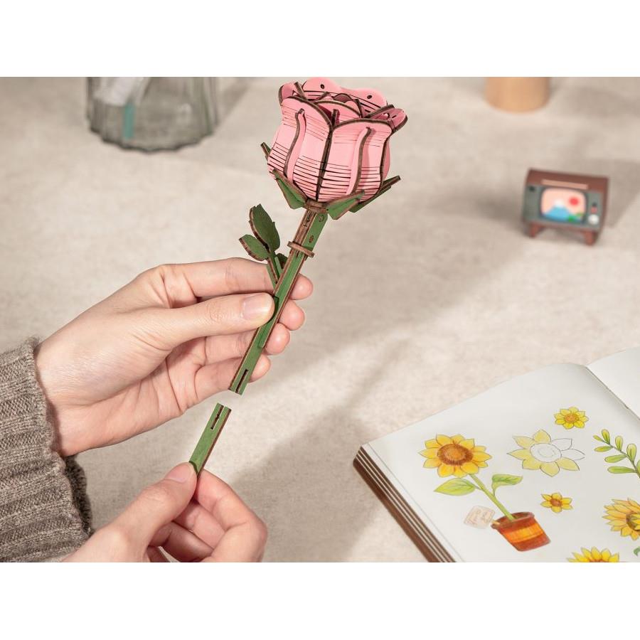 Robotime Rowood Wooden Bloom Craft Model Kit - Pink Rose – Midoco Art ...