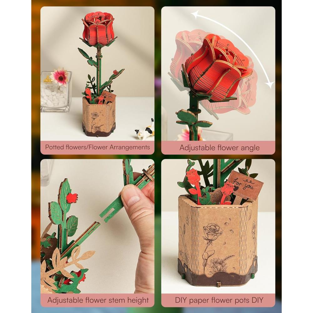 Robotime Rowood Wooden Bloom Craft Model Kit - Red Rose – Midoco Art ...
