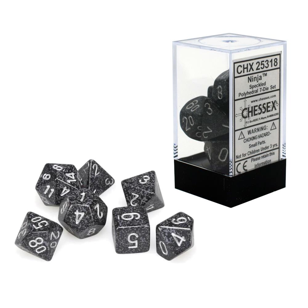 Chessex Speckled 7pc Polyhedral Dice Set - Ninja Black & Silver ...